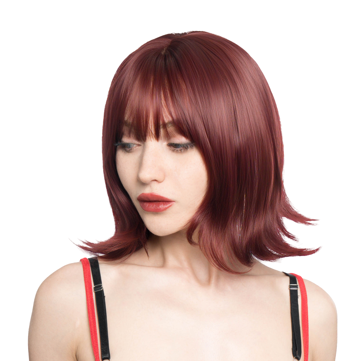 10-Inch Solid Wine Red Soft Curled Front Subtle Layers w/ Flicked Ends ...